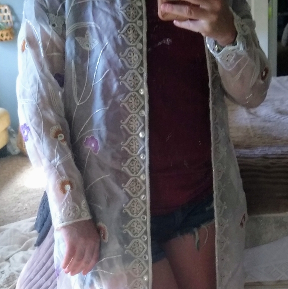 Lew Magram | Tops | Lew Magram Silk Boho Mirror Sequin Kimono | Poshmark